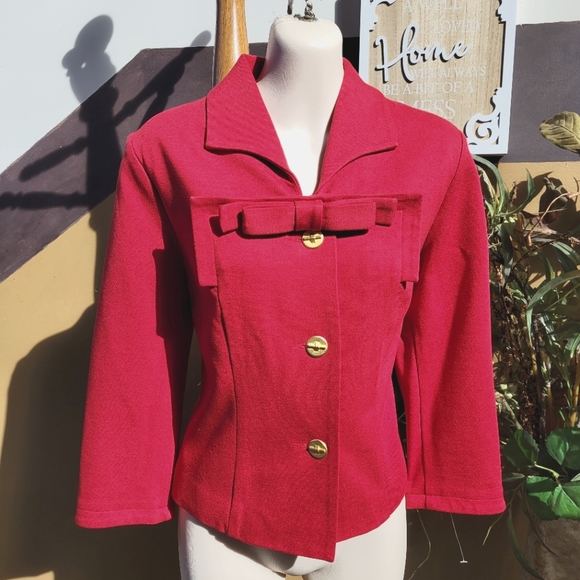 CAbi | Jackets & Coats | Red Cabi Blazer Beau Gold Button Bow Front ...